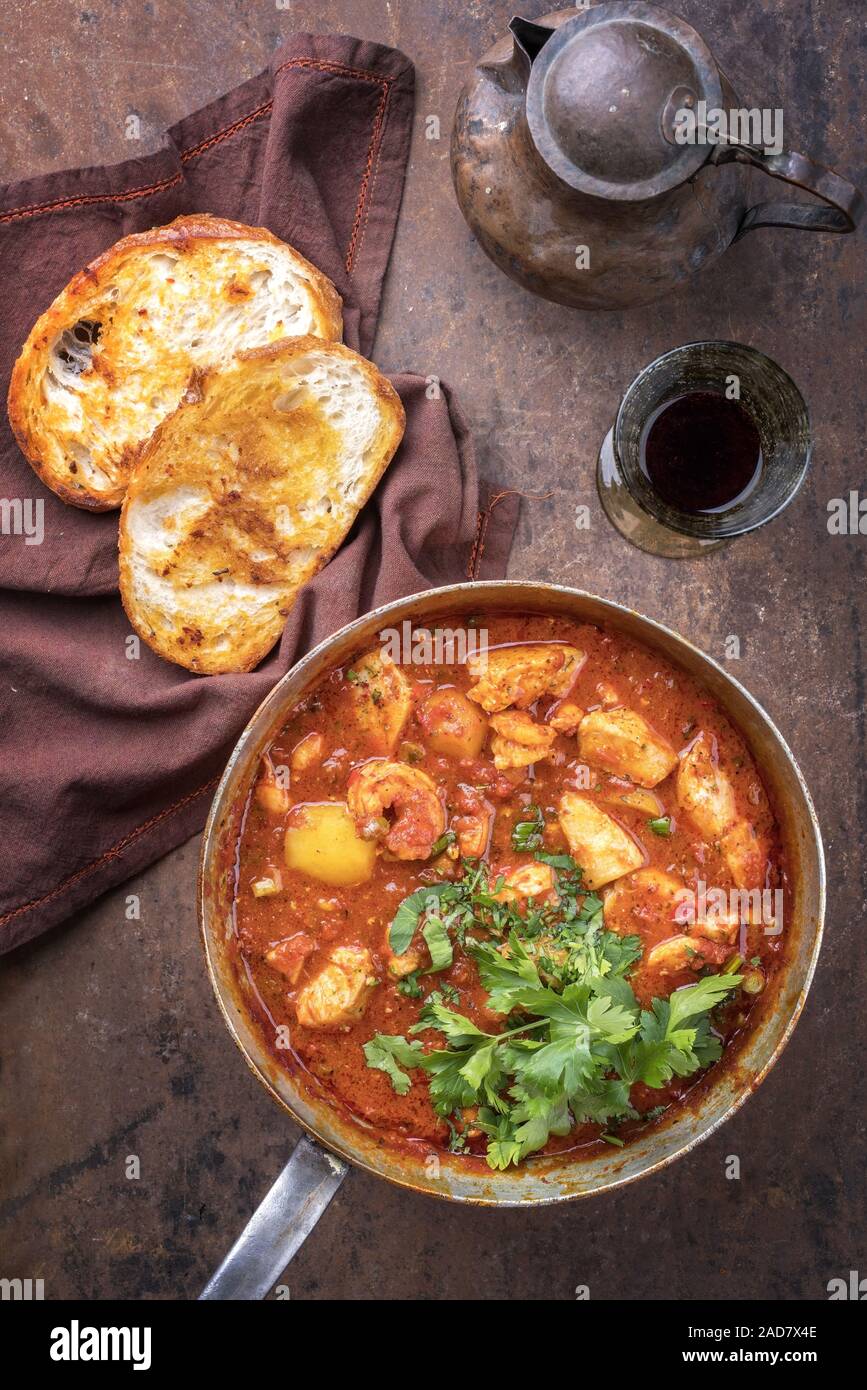 Traditional Creole cajun court bouillon with fish and seafood gumbo ...