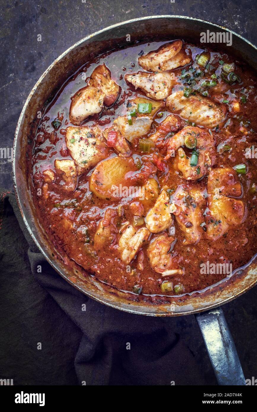 Traditional Creole cajun court bouillon with fish and seafood gumbo ...