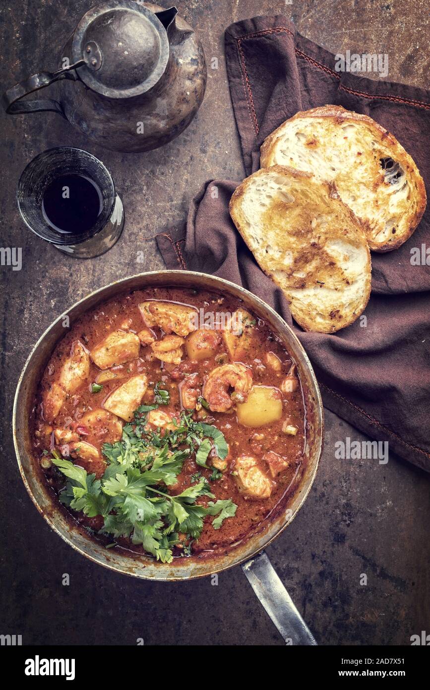 Traditional Creole cajun court bouillon with fish and seafood gumbo ...