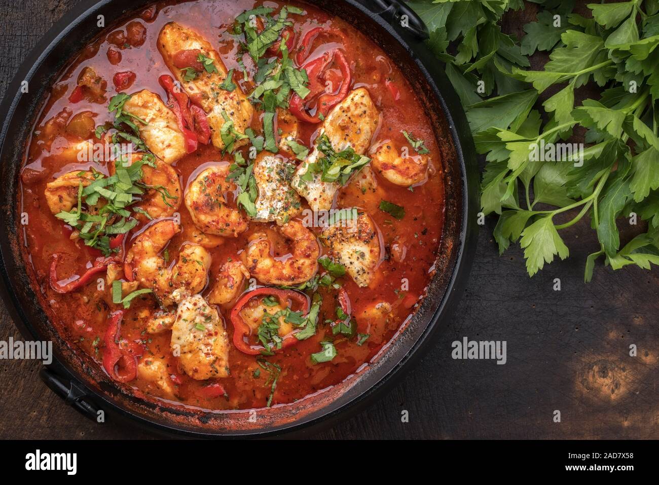 Traditional Creole cajun court bouillon with fish and seafood gumbo ...