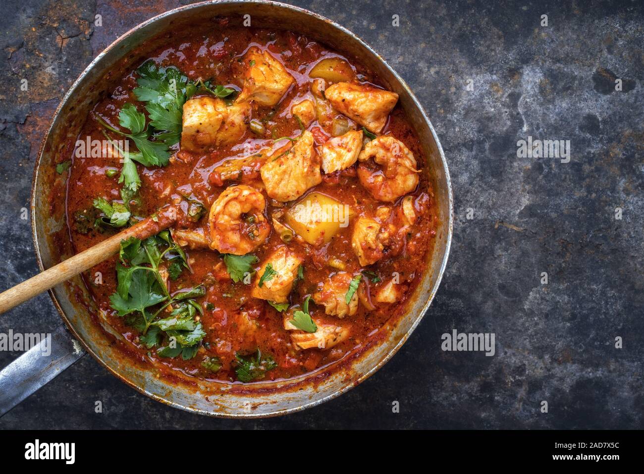 Traditional Creole cajun court bouillon with fish and seafood gumbo ...