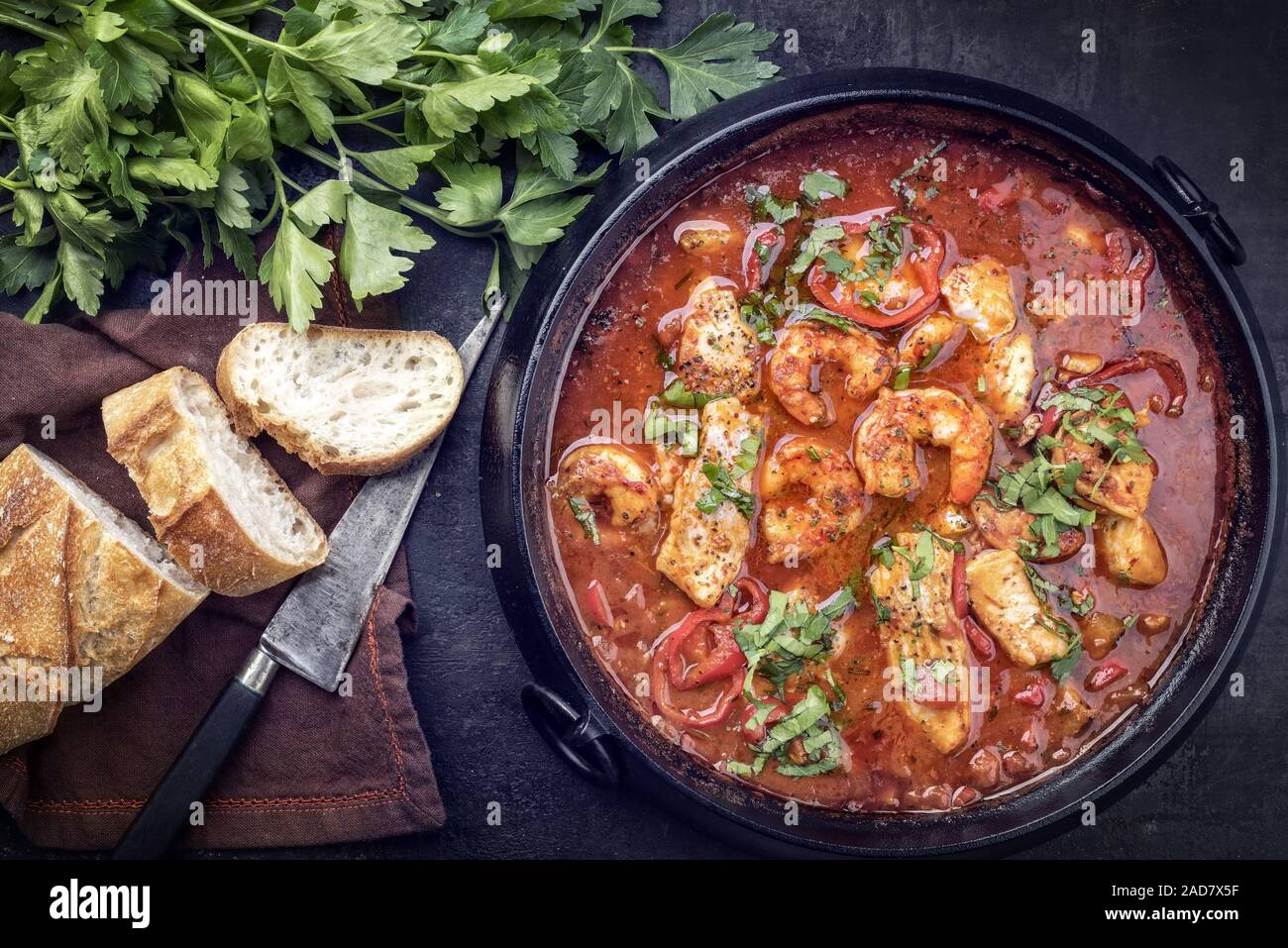Traditional Creole cajun court bouillon with fish and seafood gumbo ...