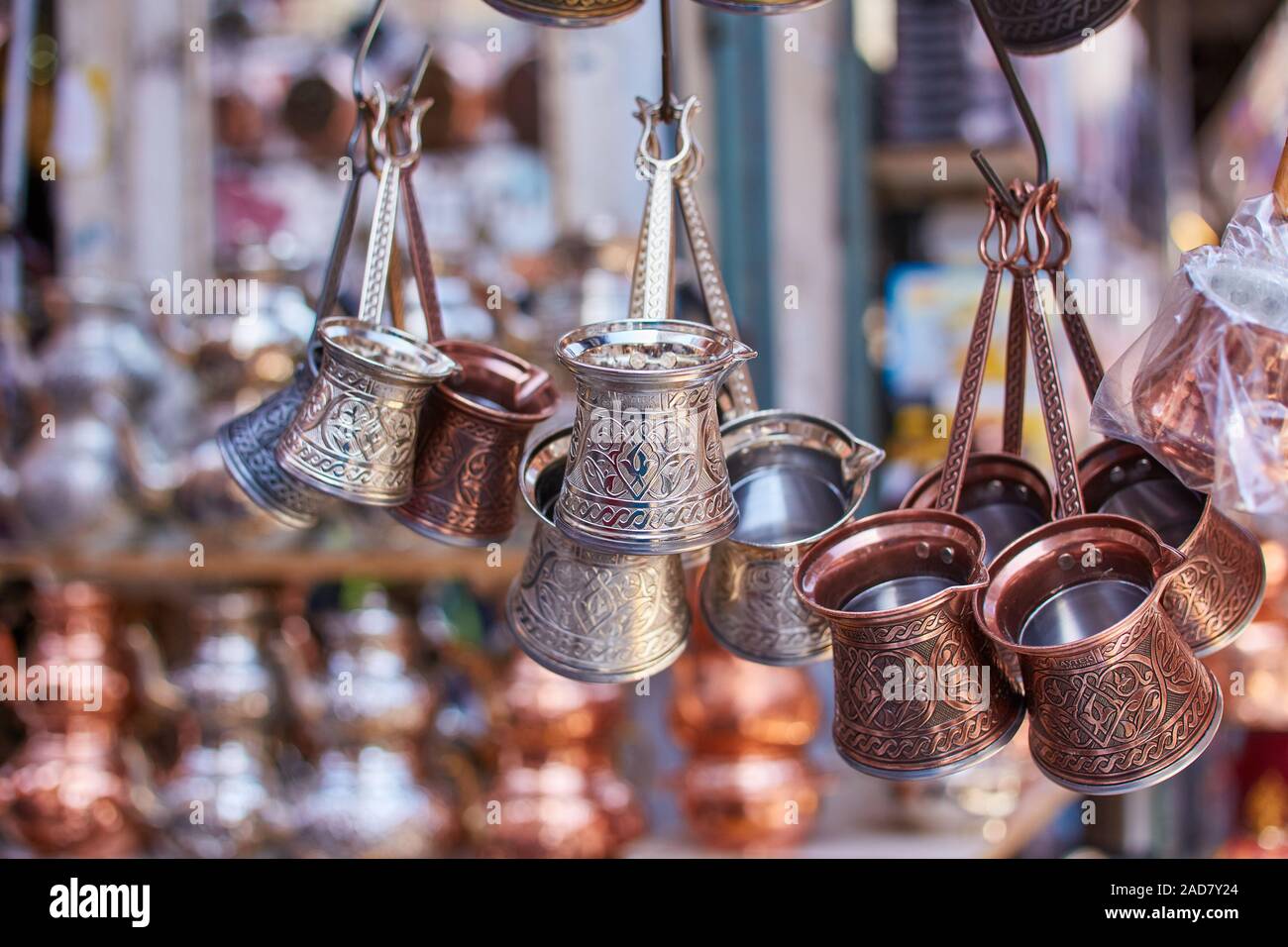 Turkish ceramic and copper jars on sale at the Grand Bazaar in Istanbul ...