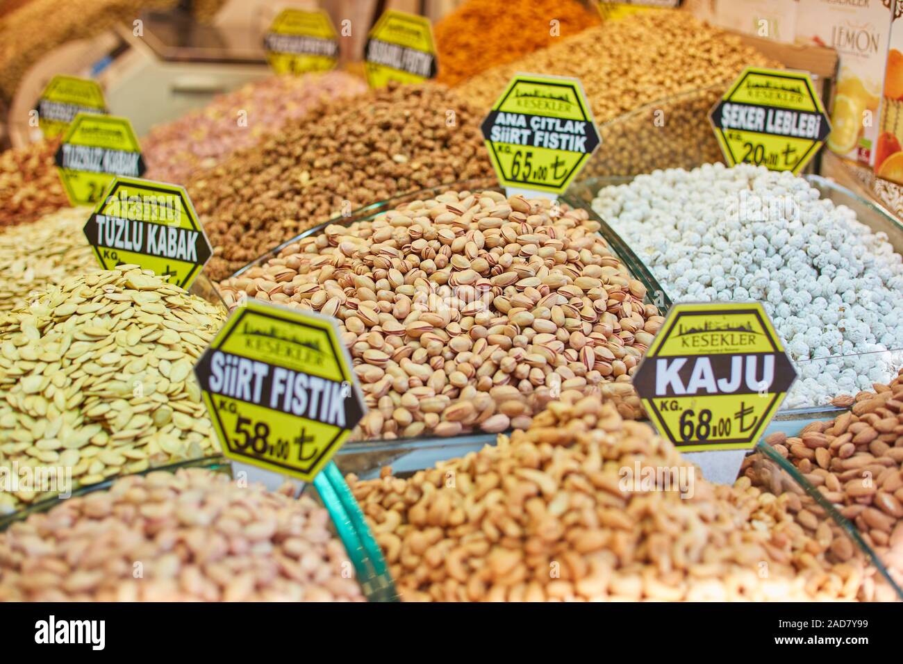 Mixed dry nuts .various nuts, grains sold at the bazaar, Turkey ...