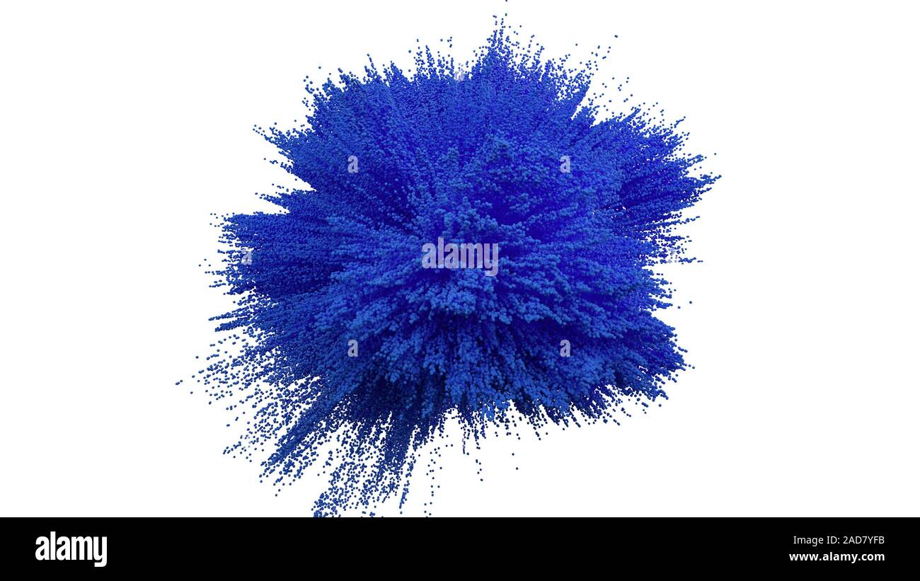 Blue powder ball explosion on white background. Blue cloud. Blue dust ...