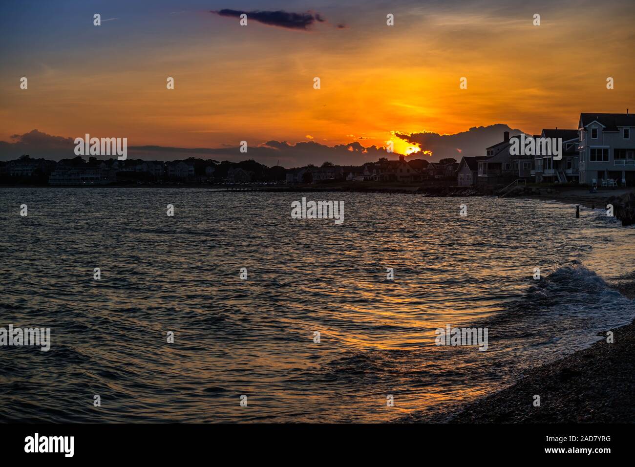 A dramatic vibrant sunset scenery in Cape Cod Martha's Vineyard ...