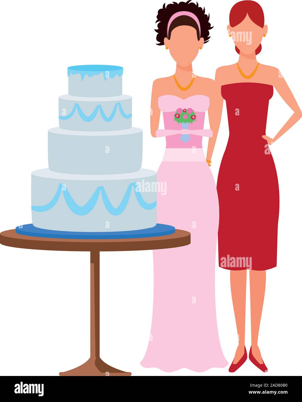 avatar bride and woman standing around the wedding cake icon Stock ...