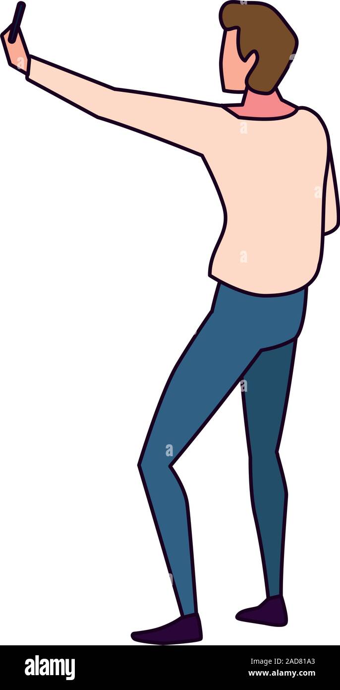 young man of back position on white background vector illustration ...