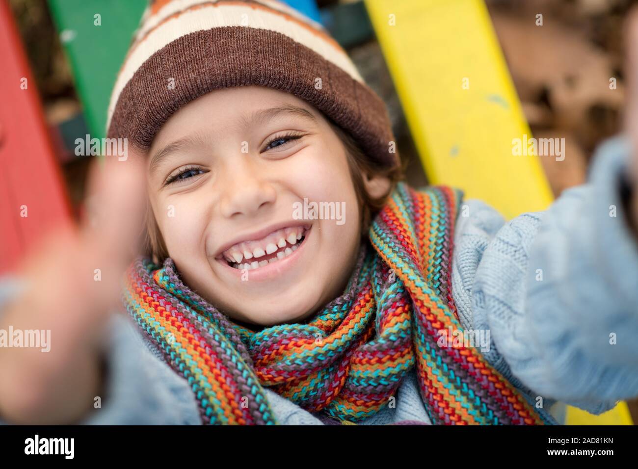 cute little boy having fun in playground Stock Photo - Alamy