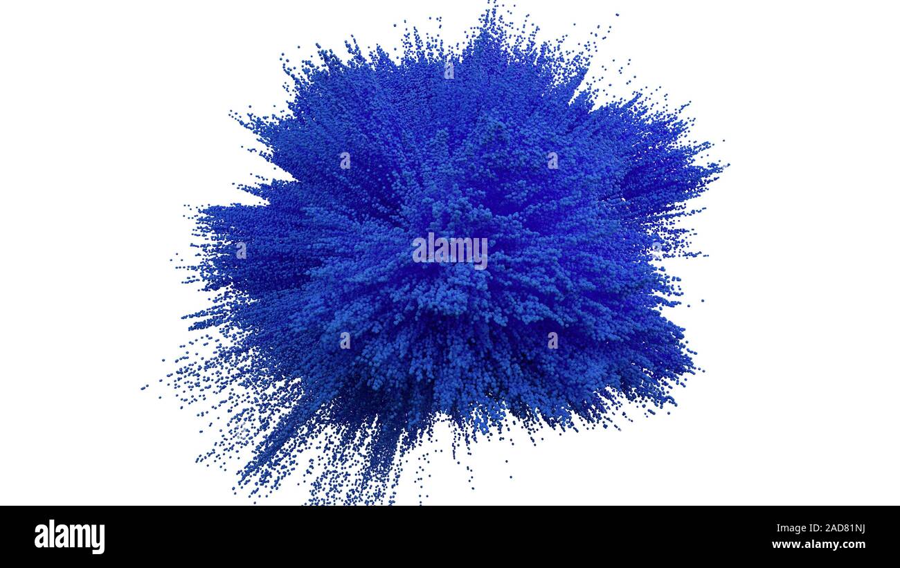 Blue powder ball explosion on white background. Blue cloud. Blue dust ...