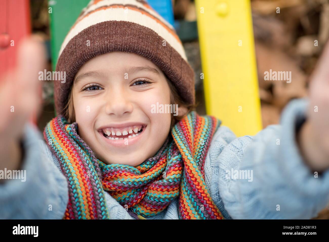 cute little boy having fun in playground Stock Photo - Alamy