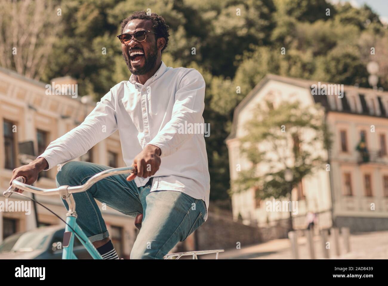 Excited man bicycle outdoors hi-res stock photography and images - Alamy
