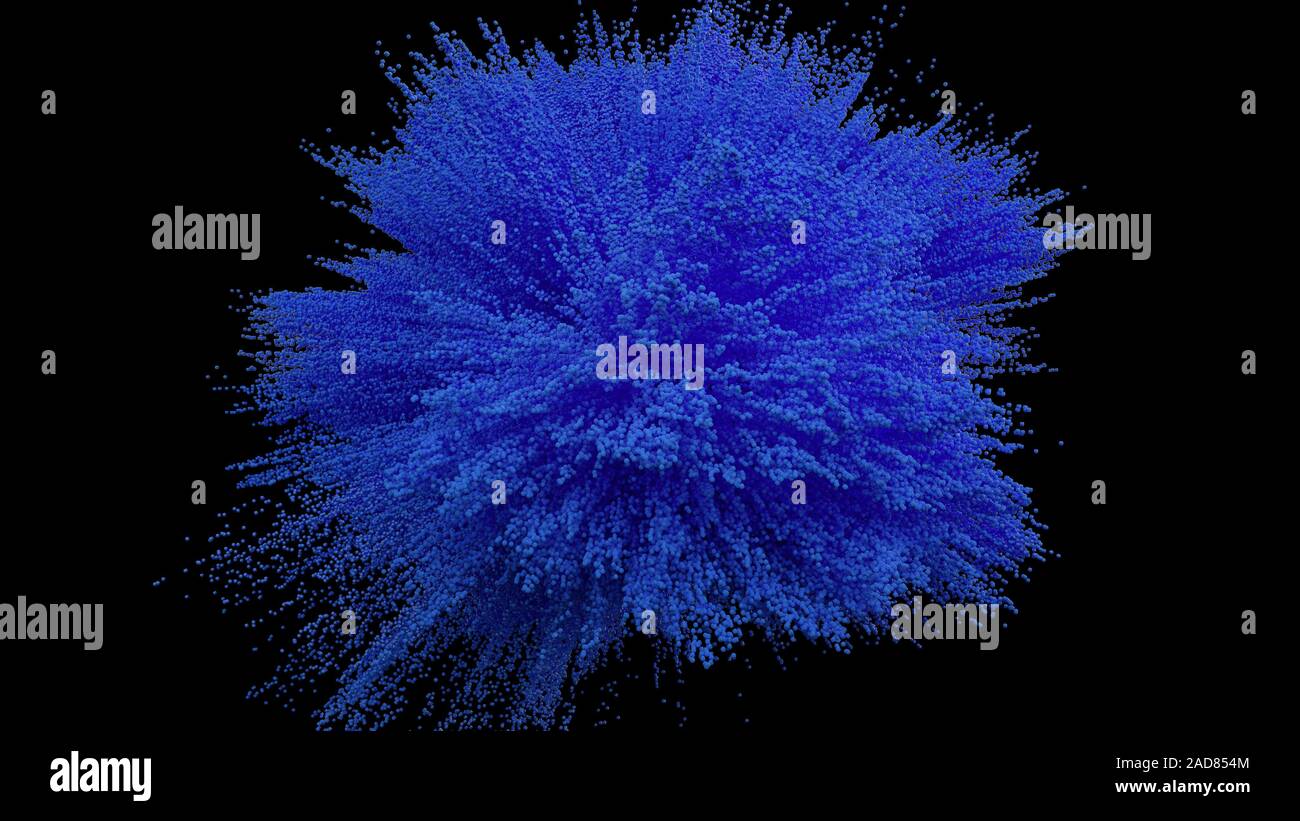 Blue powder ball explosion on black background. Blue cloud. Blue dust ...