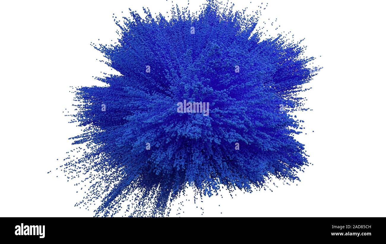 Blue powder ball explosion on white background. Blue cloud. Blue dust ...