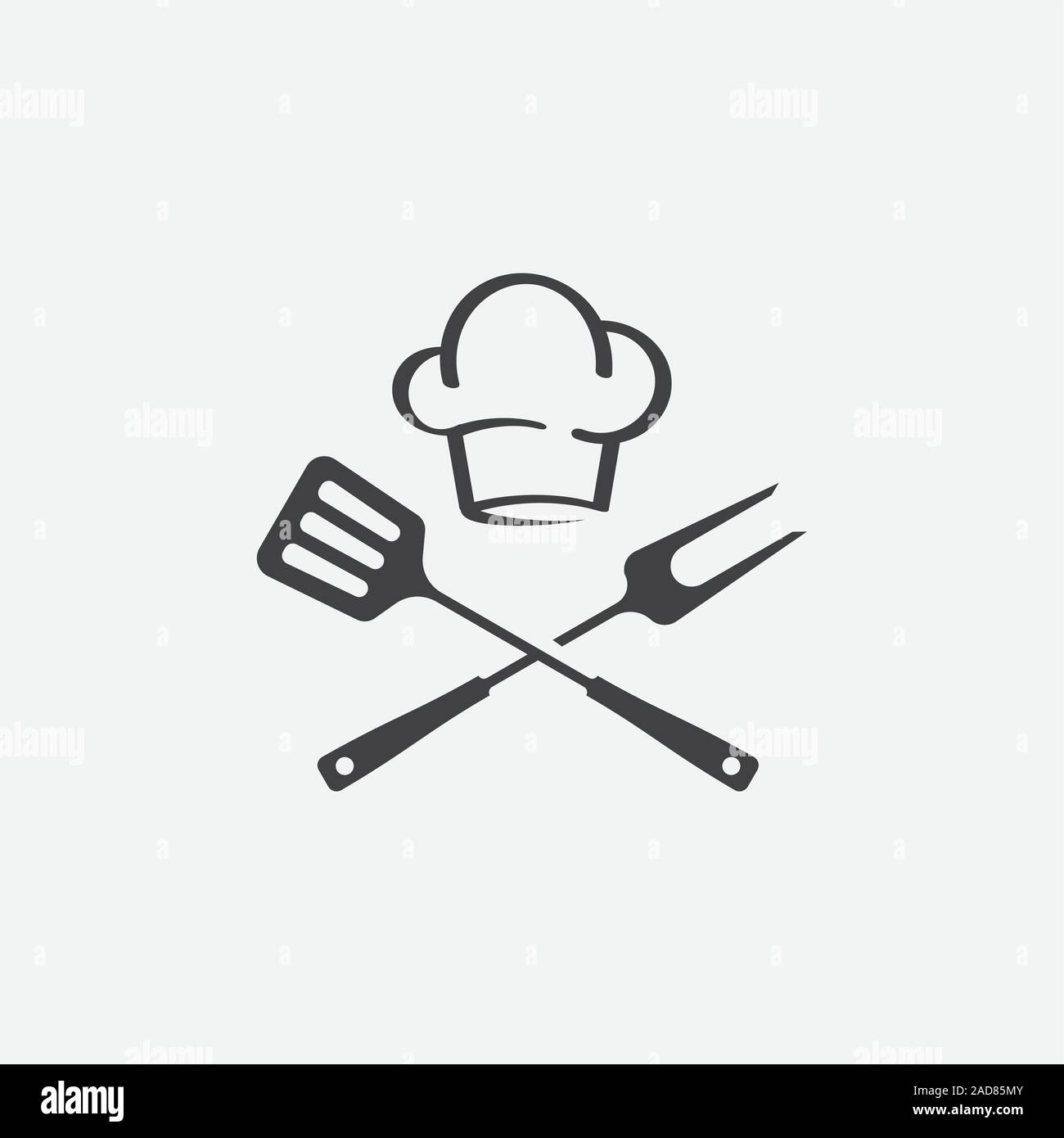 BBQ with flame icon, Grill sign meat and food icon, fork and spatula ...