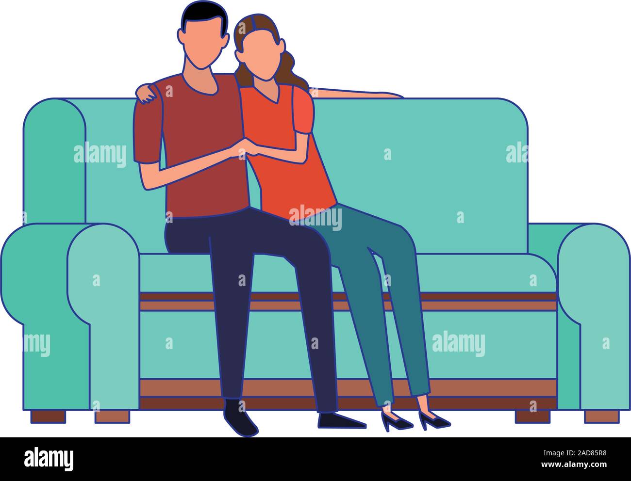 Couple relax on couch Stock Vector Images - Alamy