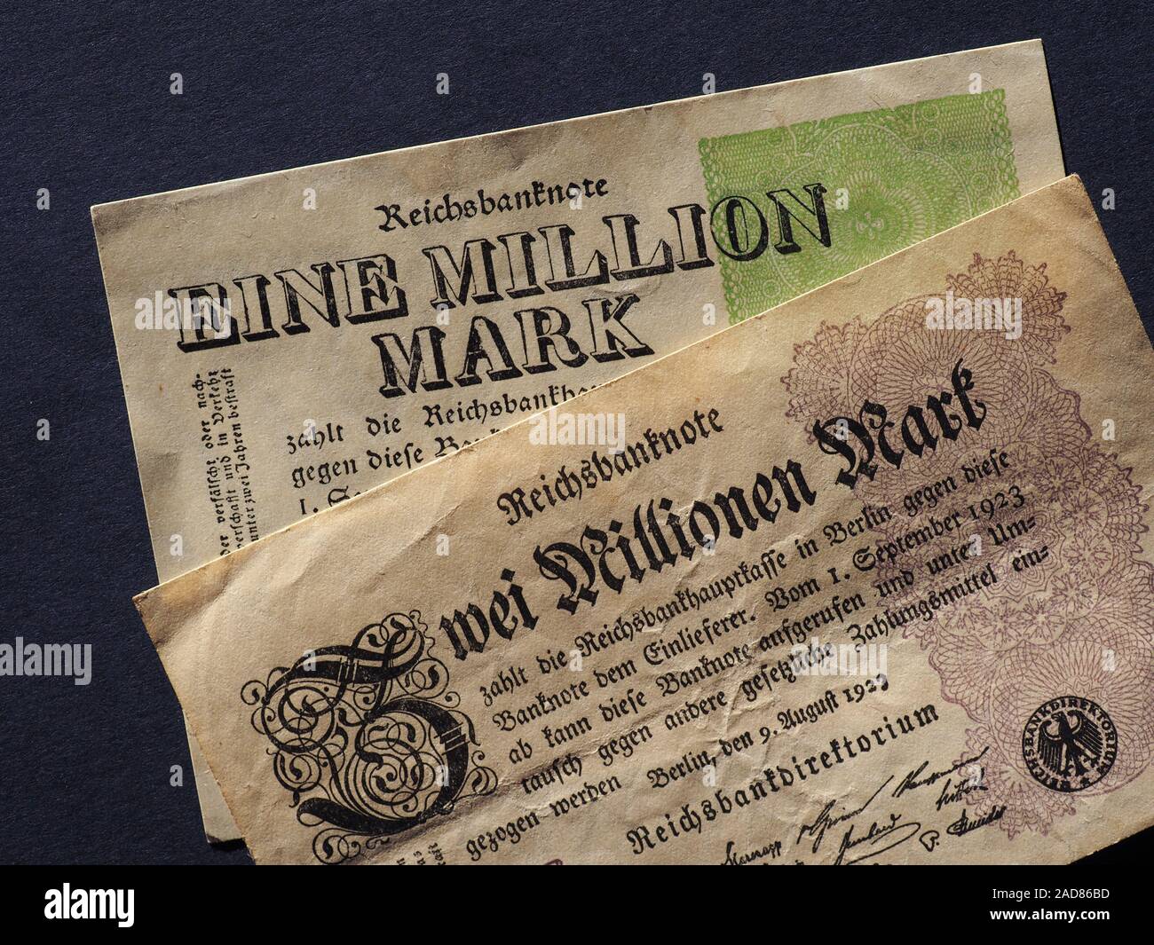 Eine und Zwei Million Mark (One and Two Million Mark) notes Stock Photo ...