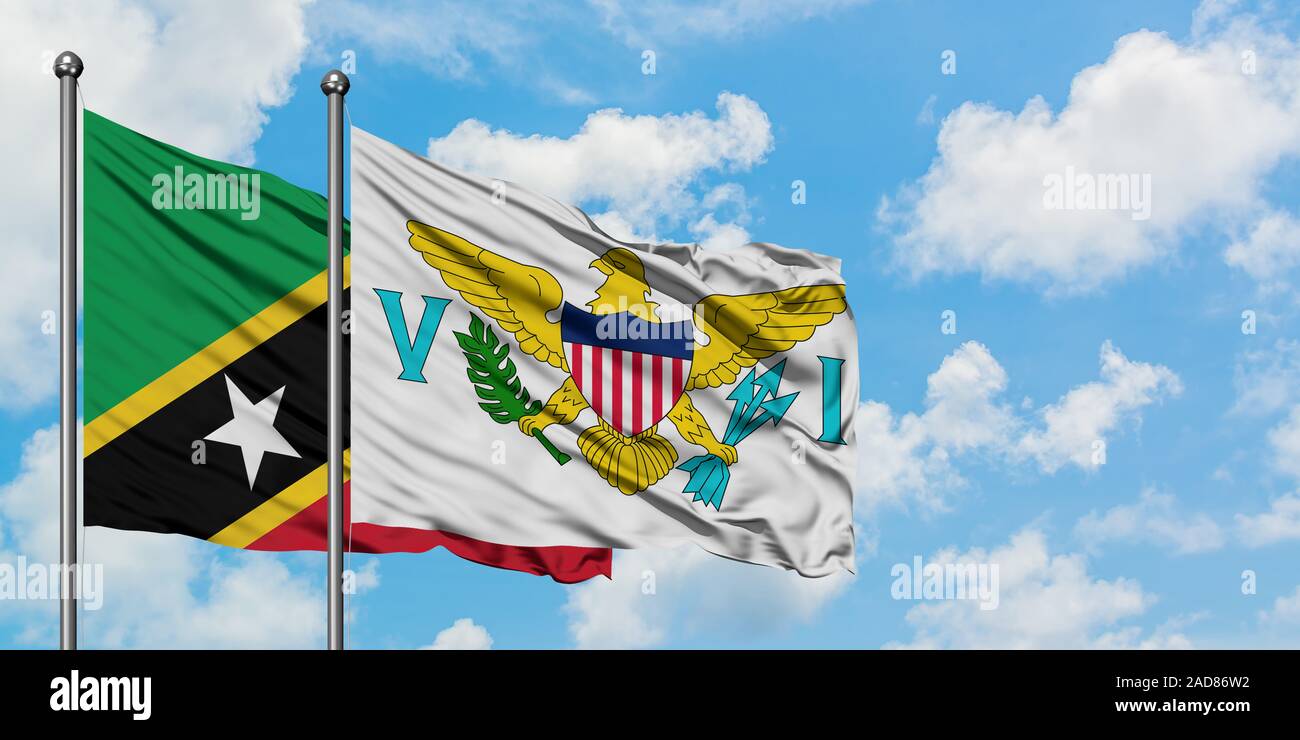 Saint Kitts And Nevis and United States Virgin Islands flag waving in ...