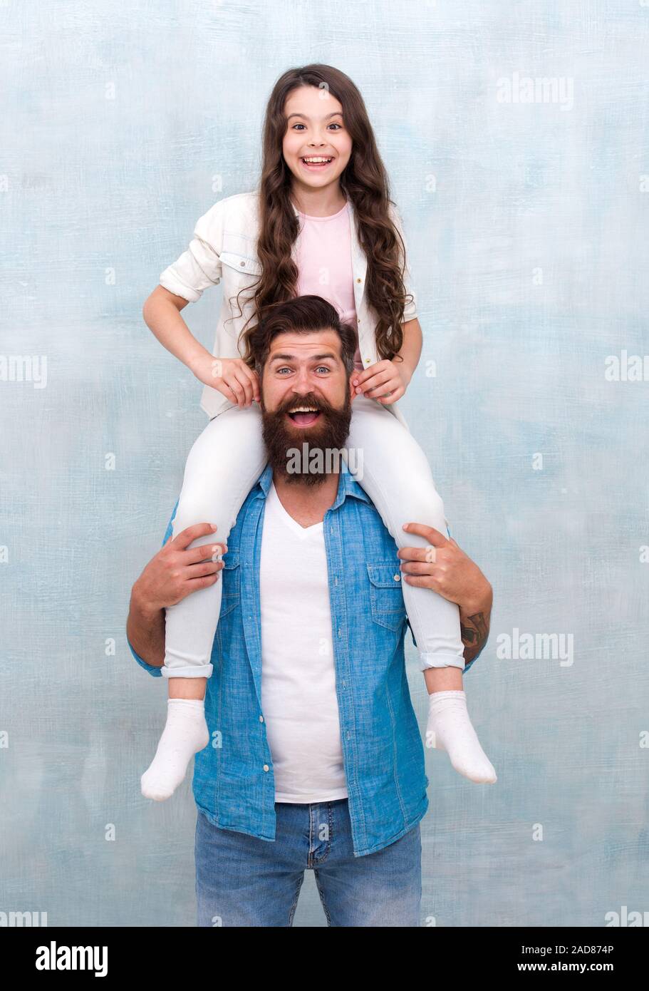 Birthday boy. Happy to be father. Dad and daughter having fun. Cheerful ...