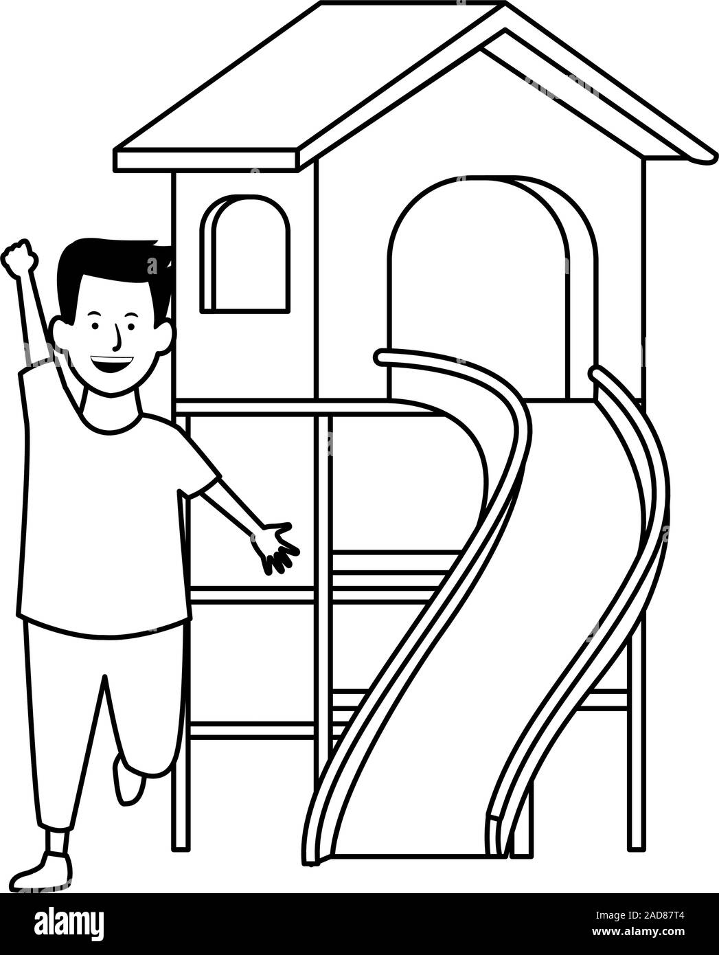 happy boy and outdoor playground, flat design Stock Vector Image & Art ...