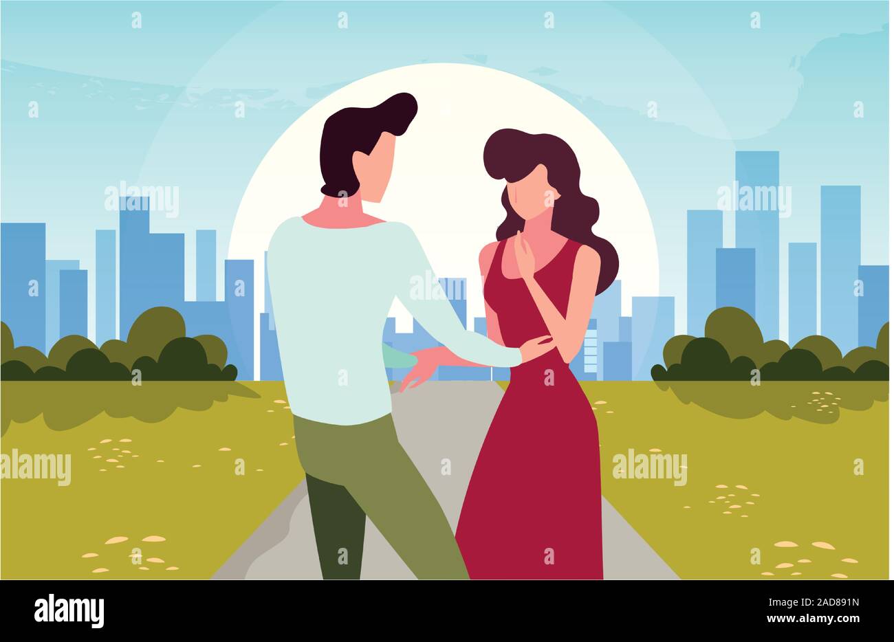 Cartoon walking couple romantic family in park hi-res stock photography ...