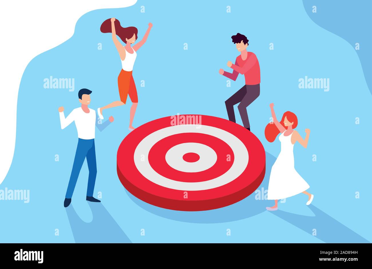 group of people celebrating and target shooting vector illustration ...