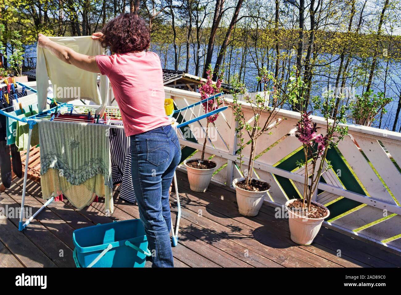 Hanging up laundry Stock Photo - Alamy