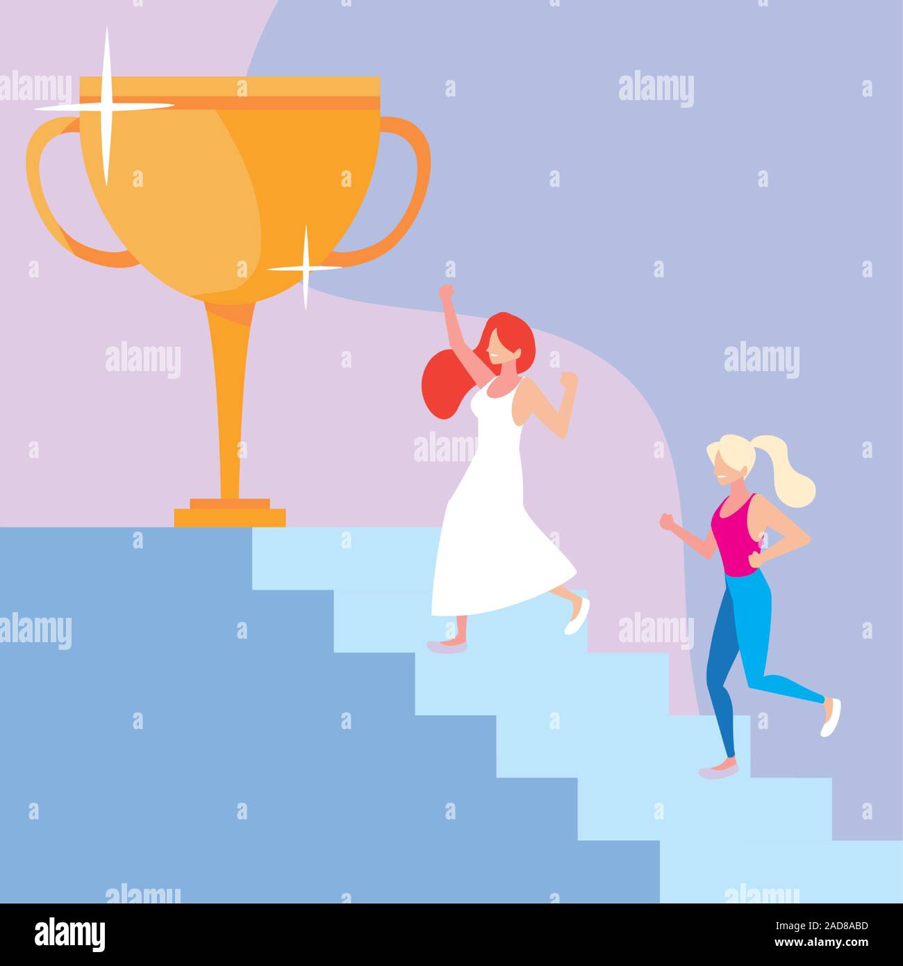 young women with gold trophy vector illustration design Stock Vector ...