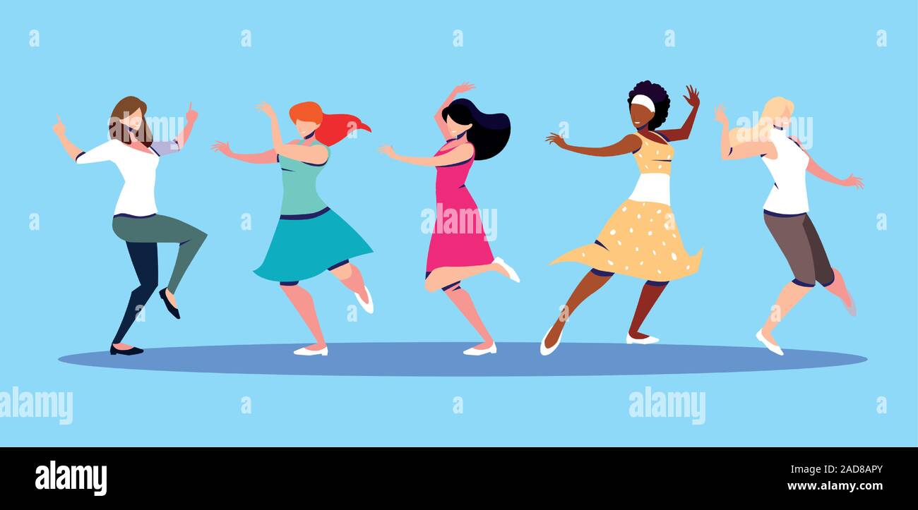 Ladies dancing cartoon hi-res stock photography and images - Alamy