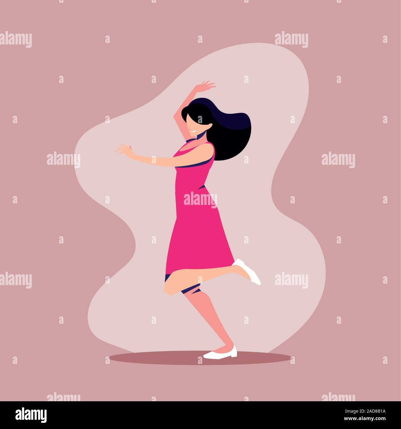 beautiful woman in pose of dancing, party, dancing club vector ...