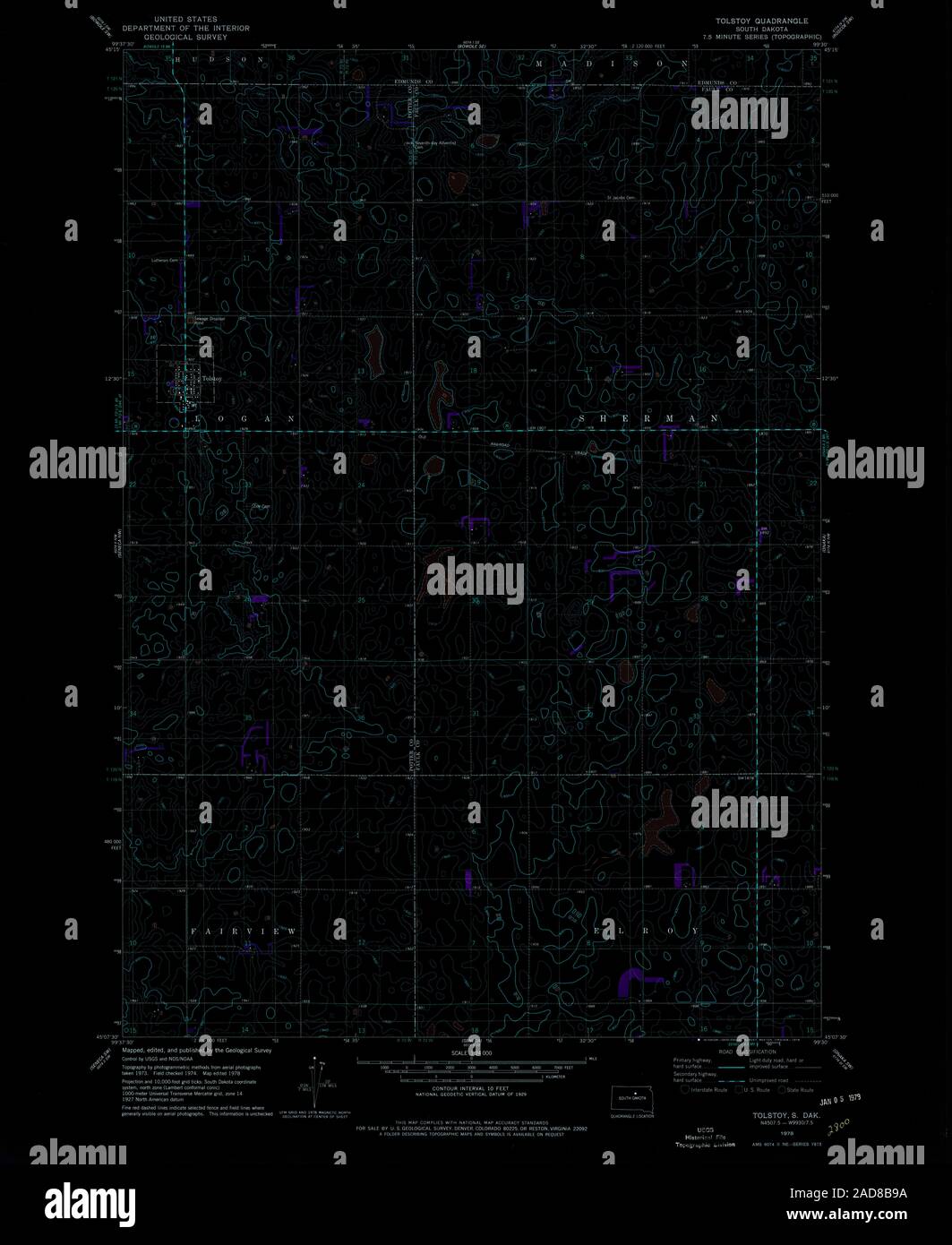 USGS TOPO Map South Dakota SD Tolstoy 344360 1978 24000 Inverted ...