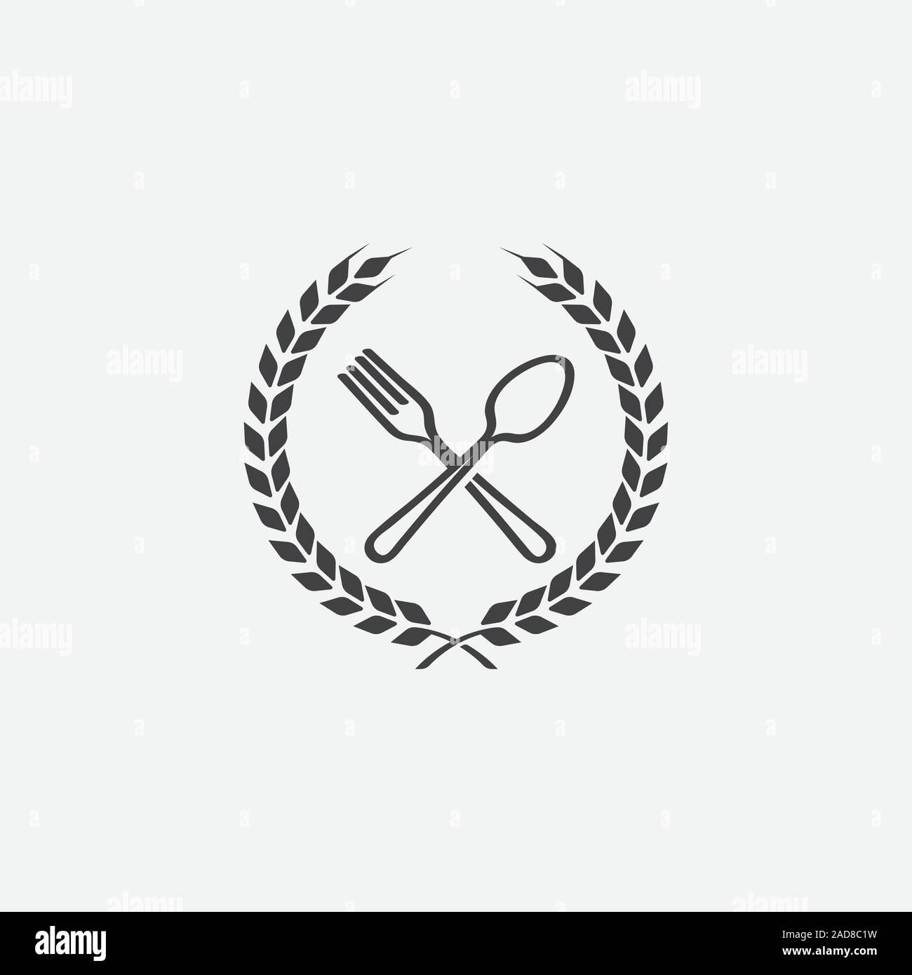 Spoon and Fork with laurel wreath icon, Crossed symbol, restaurant ...