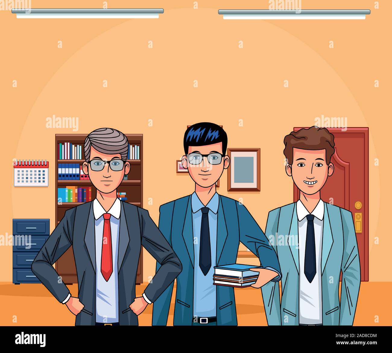 cartoon businessmen at office background, colorful design Stock Vector ...