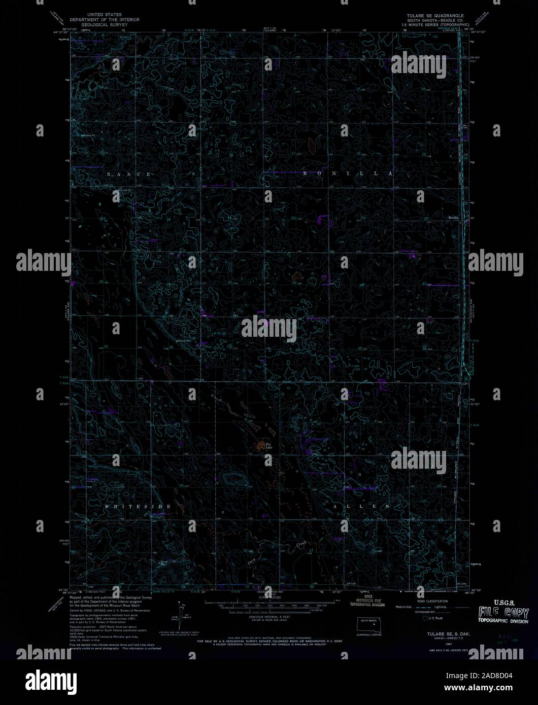USGS TOPO Map South Dakota SD Tulare SE 344373 1967 24000 Inverted ...