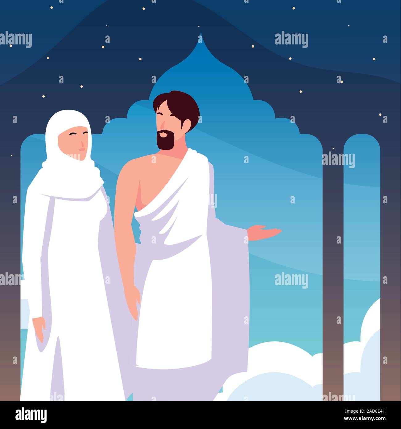 couple of people pilgrims hajj , day of Dhul Hijjah vector illustration ...
