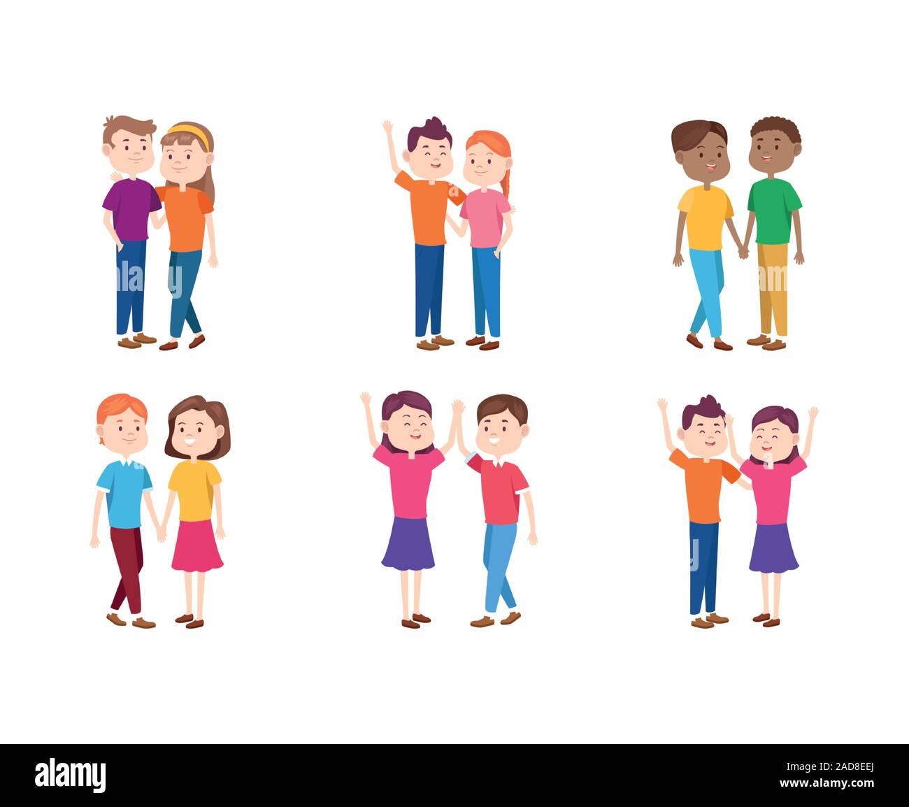 cartoon teenagers couples icon set, colorful design Stock Vector Image ...