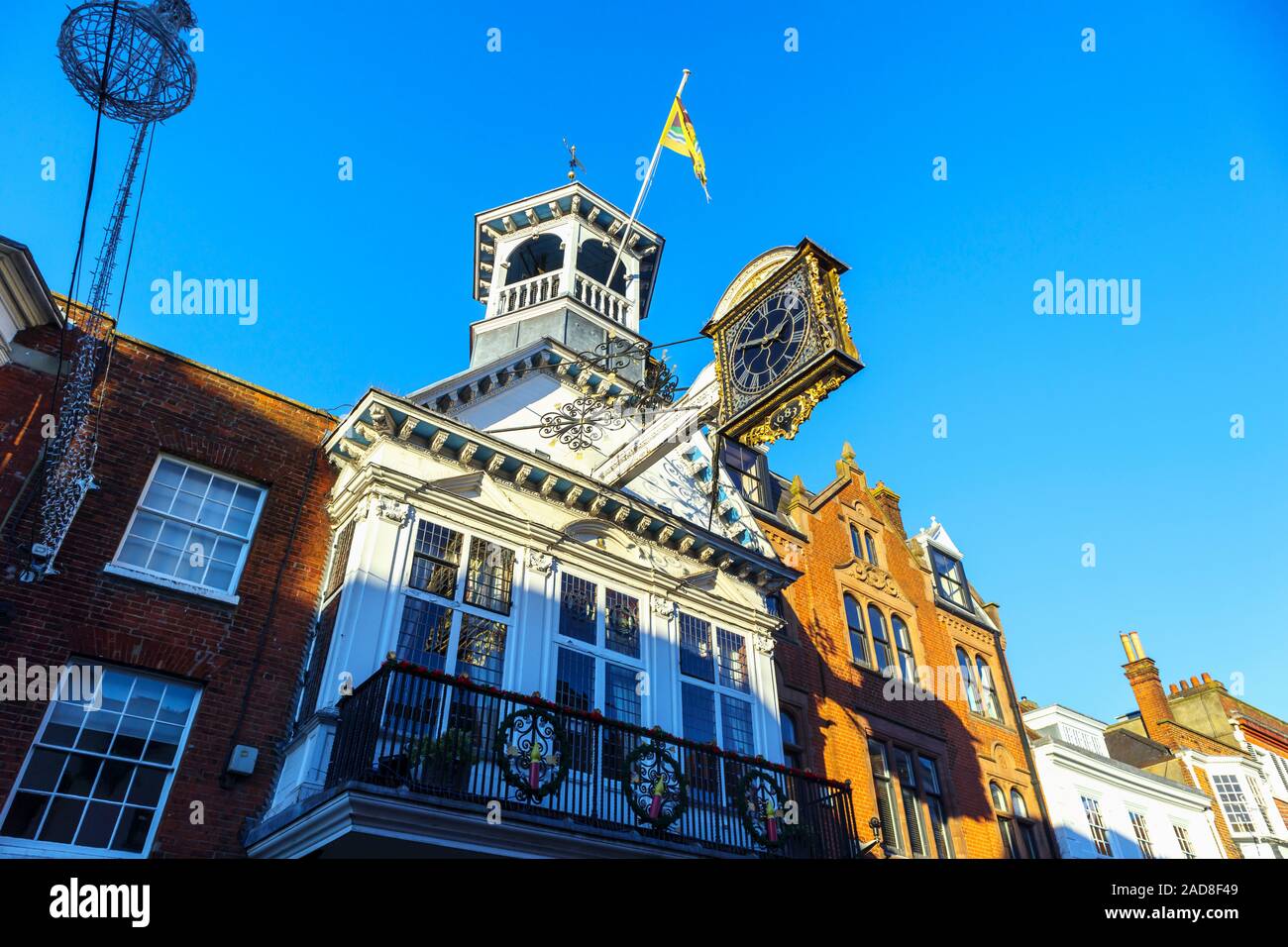 The iconic Guildhall with its distinctive historic medieval clock dated ...