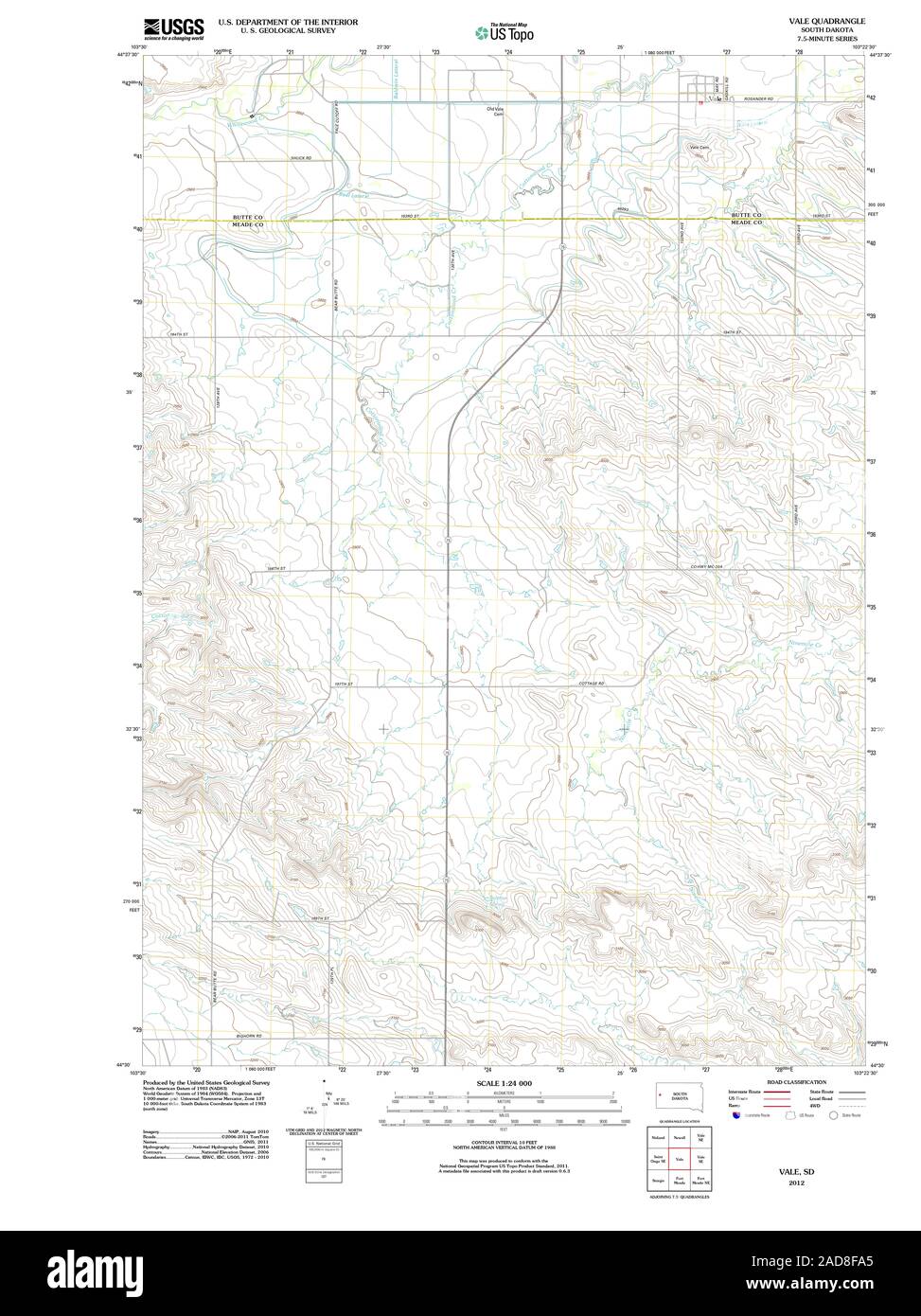 USGS TOPO Map South Dakota SD Vale 20120618 TM Restoration Stock Photo ...