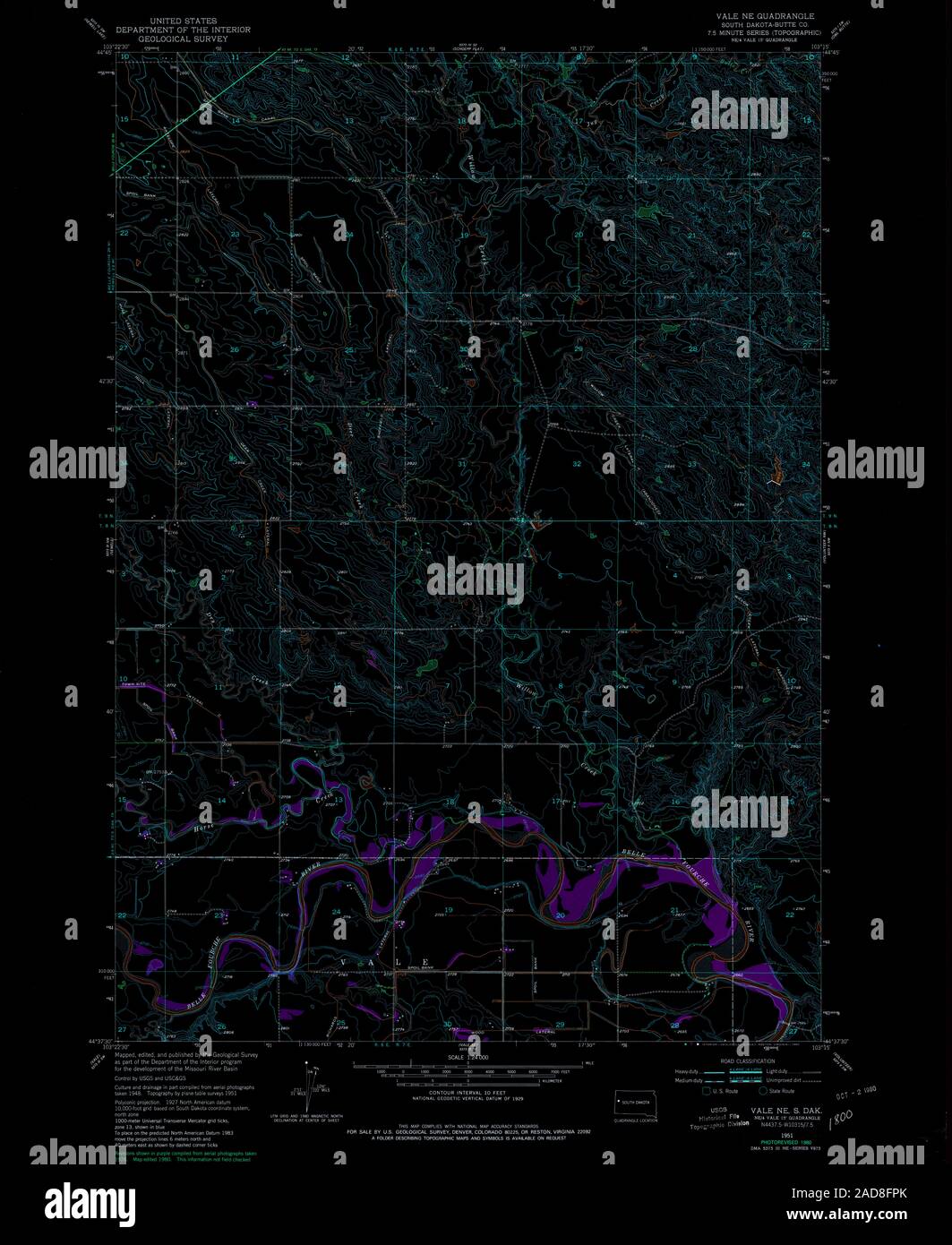 USGS TOPO Map South Dakota SD Vale NE 344395 1951 24000 Inverted ...