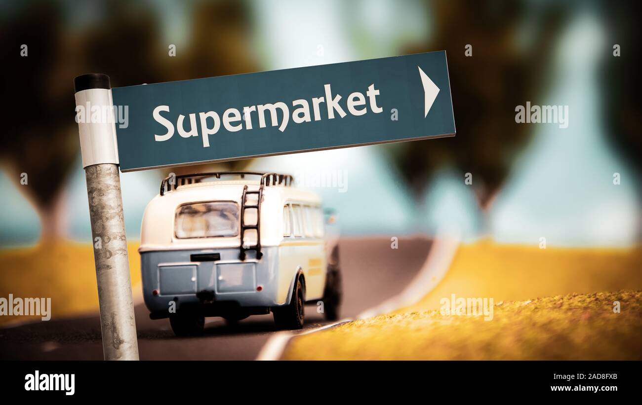 Street Sign to Supermarket Stock Photo - Alamy
