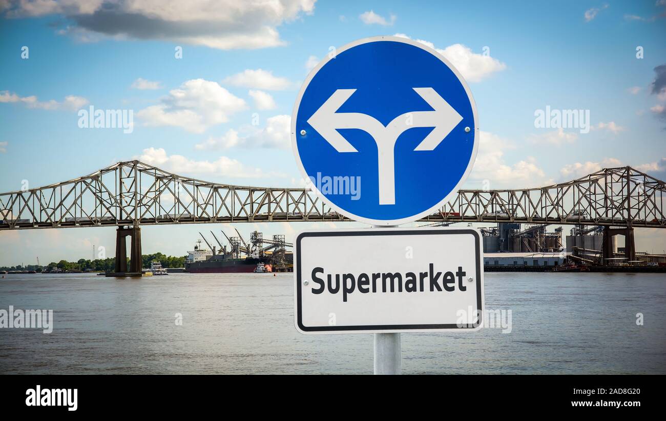 Street Sign to Supermarket Stock Photo - Alamy