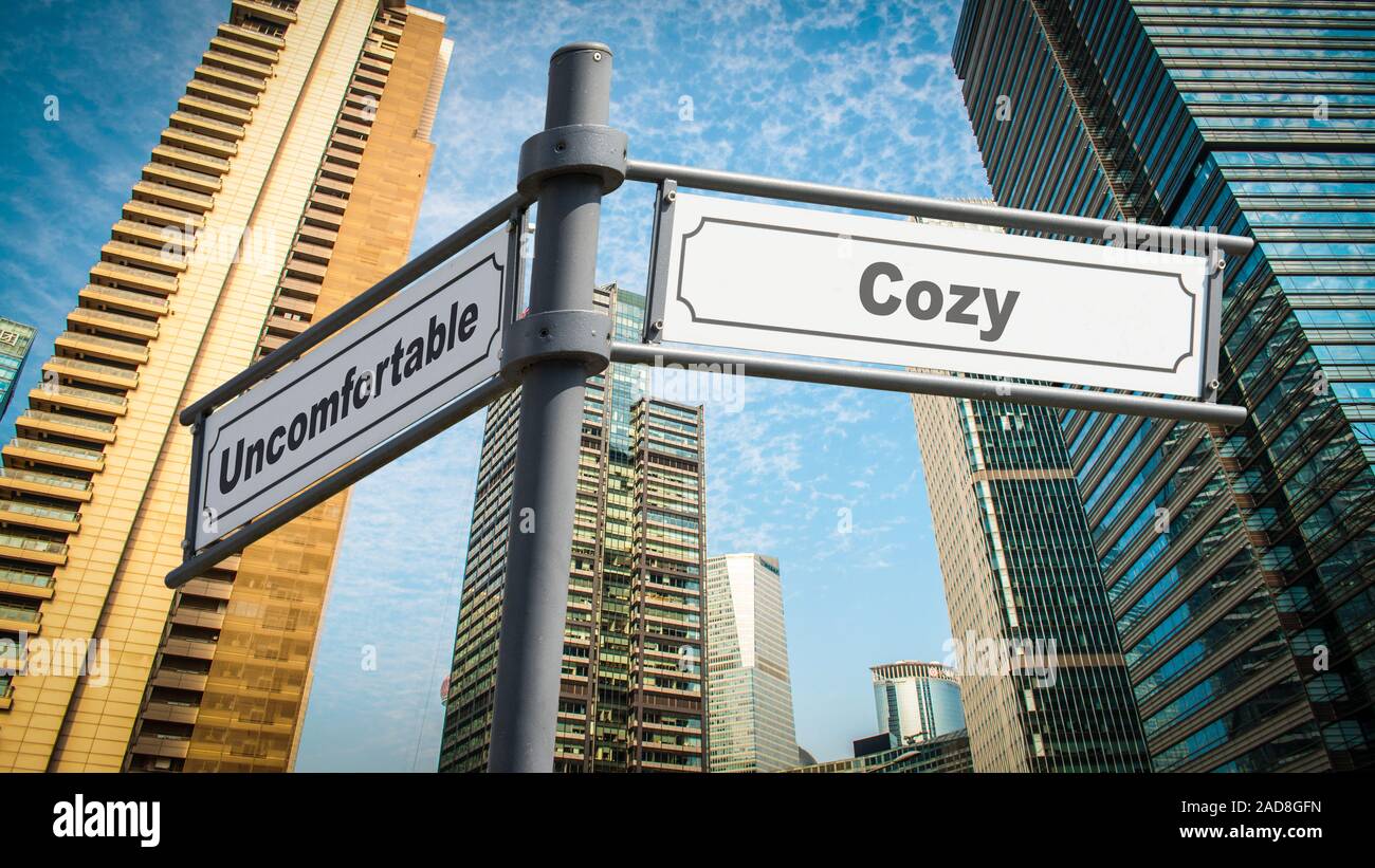 Street Sign Cozy versus Uncomfortable Stock Photo - Alamy