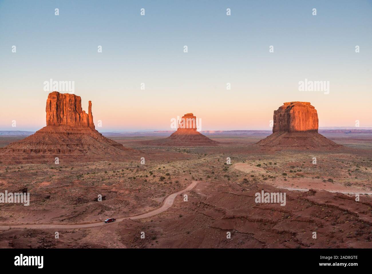 Sunset view of the main plateau in Monument Valley, Arizona, US Stock ...