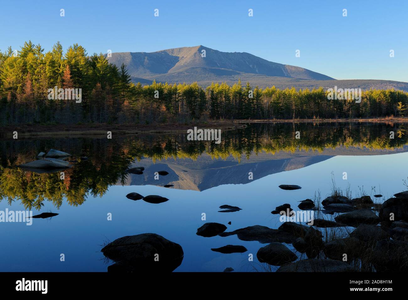 Katahdin and her reflection at Sunday Pond Stock Photo - Alamy
