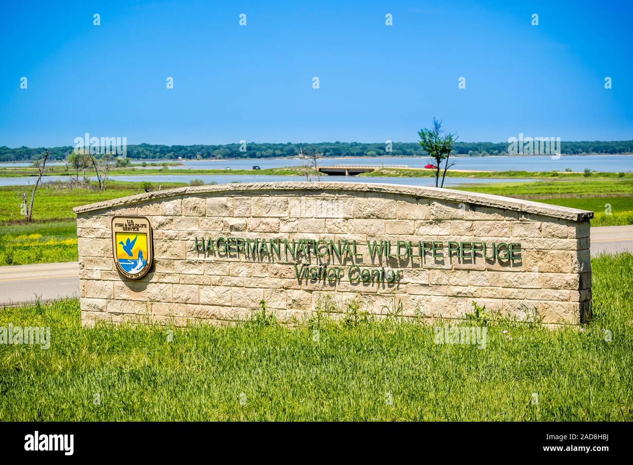 An entrance road going to Hagerman Wildlife Refuge, Texas Stock Photo ...