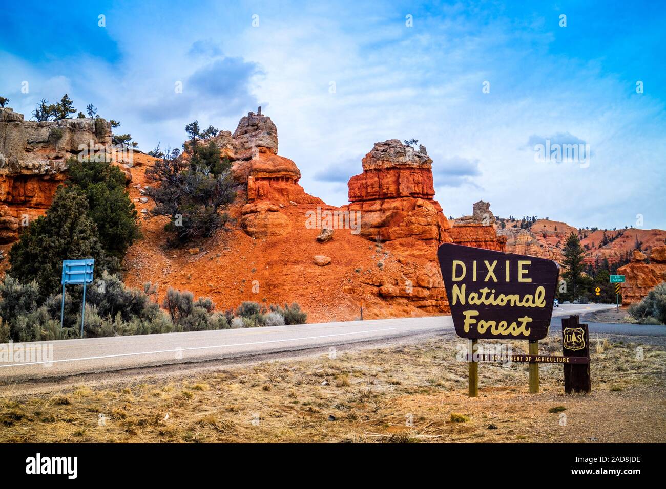 An entrance road going to Red Canyon Dixie National Forest Stock Photo ...