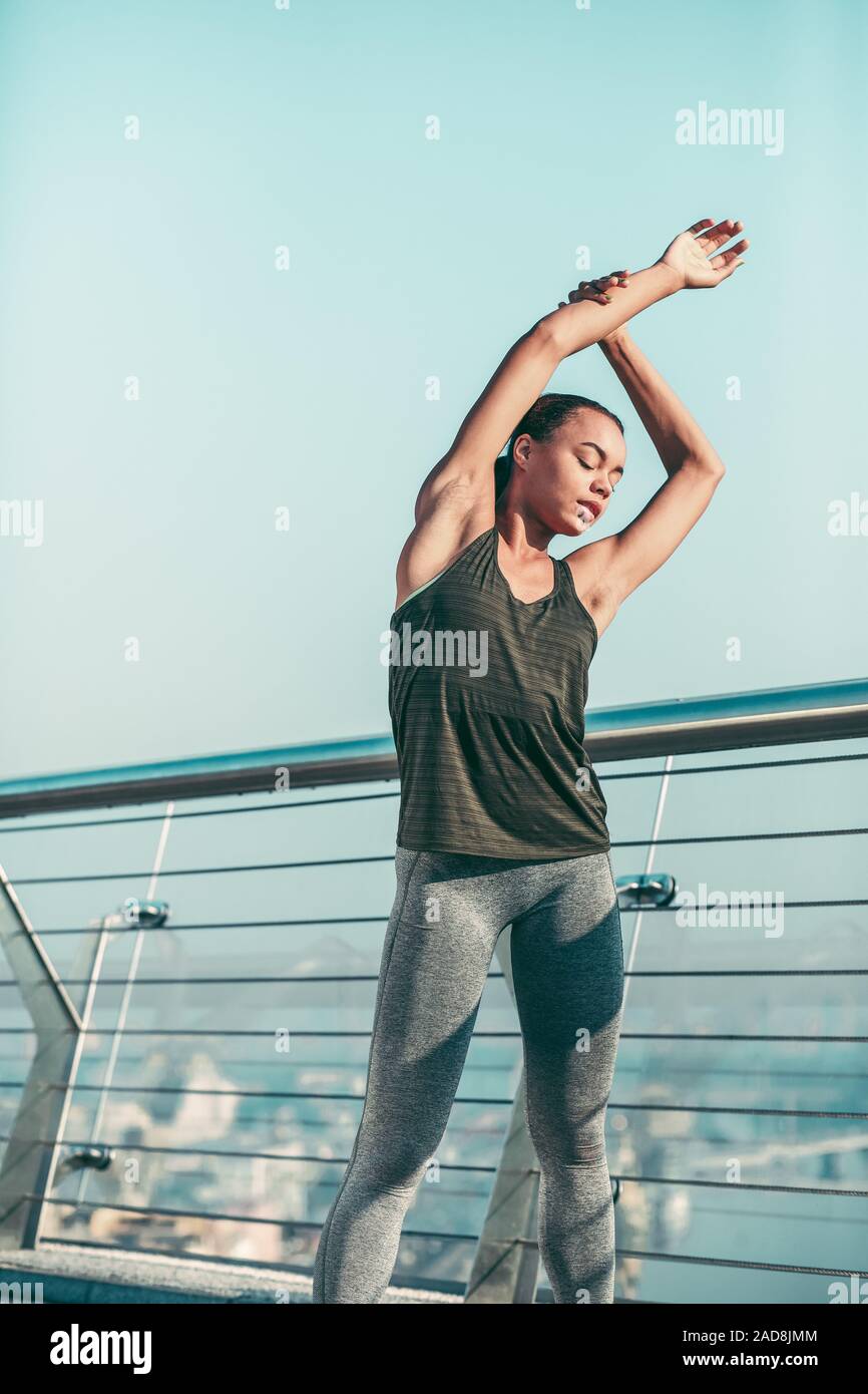 Stretching arms and shoulders at the training stock photo Stock Photo ...