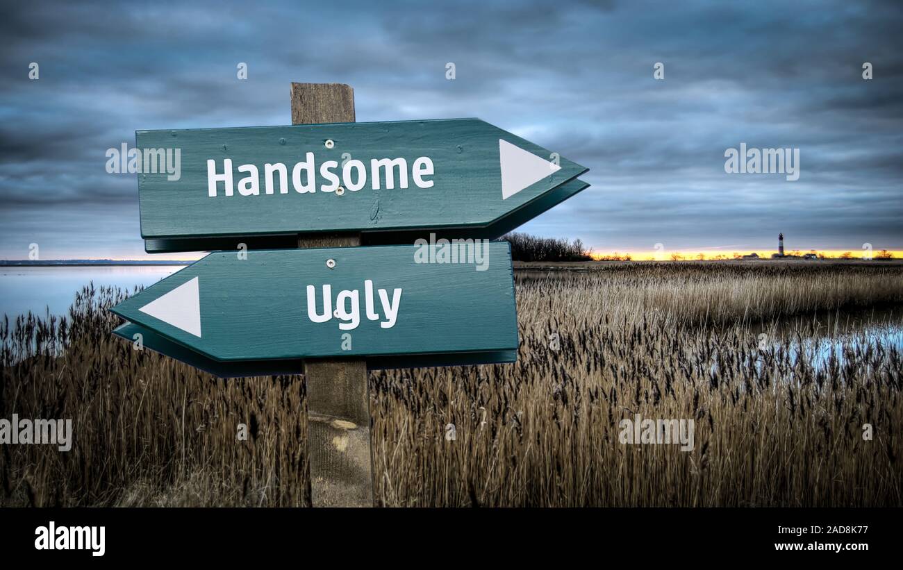 Street Sign Handsome versus Ugly Stock Photo - Alamy