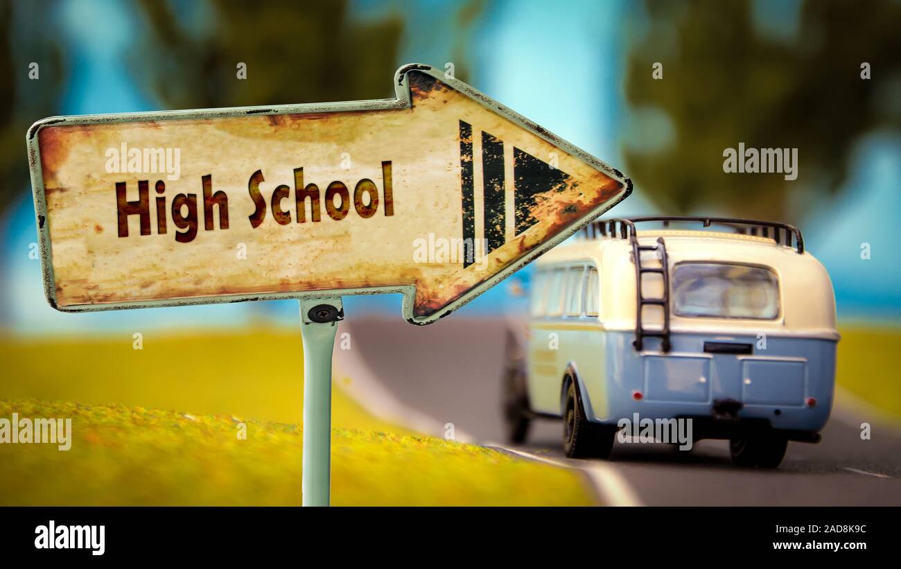 Street Sign to High School Stock Photo - Alamy