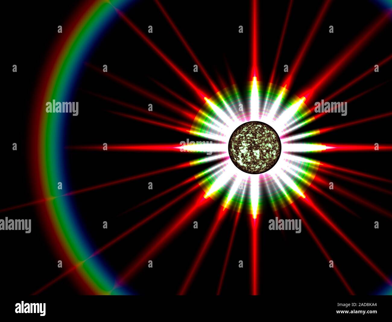 Sun with shining rays in the rendering of the universe 3D Stock Photo ...